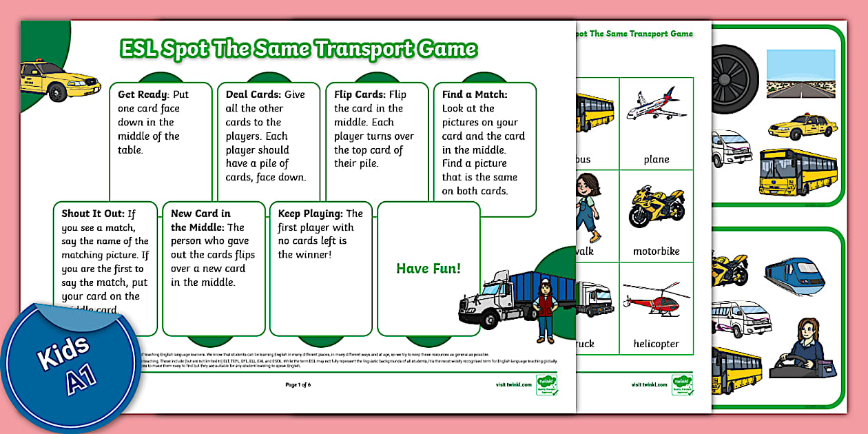 ESL Spot The Same Transport Game Twinkl - Twinkl