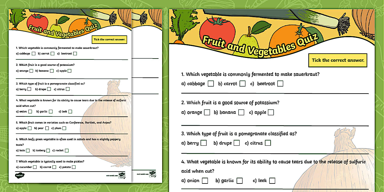 General Knowledge Questions on Fruits and Vegetables Quiz