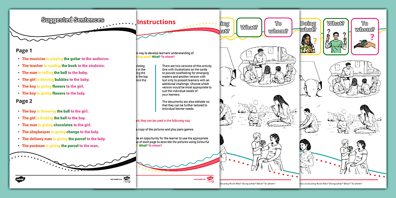 Older Learners Colourful Semantics: Colouring in Book: Who? + Doing What?