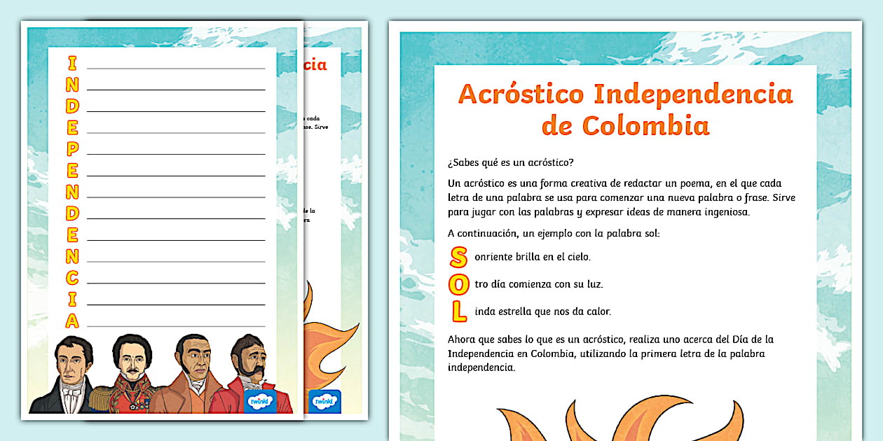 Poema acróstico de la Independencia de Colombia para niños
