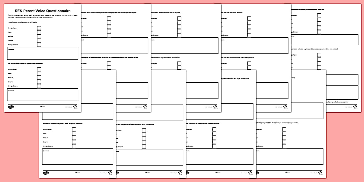 SEN Parents Questionnaire Editable Proforma (teacher made)