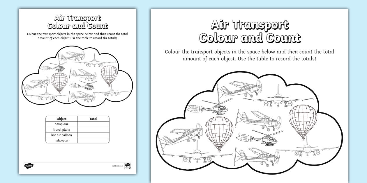 Air Transport Colour and Count Worksheet (Teacher-Made)