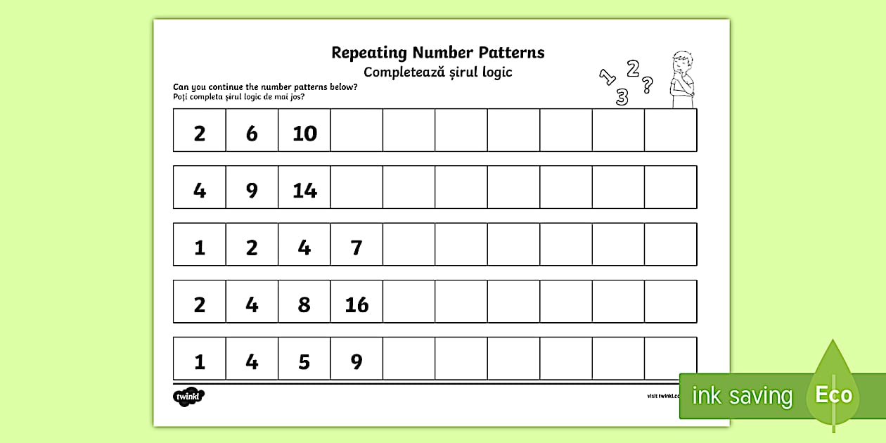 Numbers Repeating Pattern Worksheet English/Romanian - Repeating Pattern