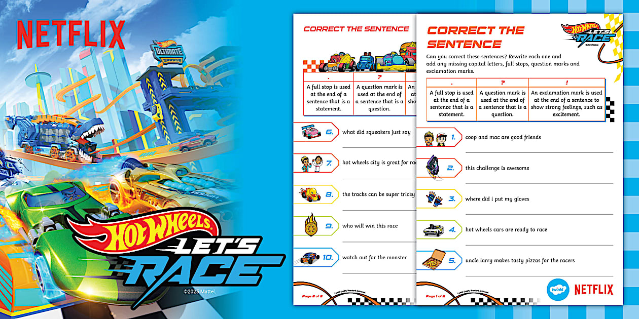 Hot Wheels: Correct Capitalisation and Punctuation Activity