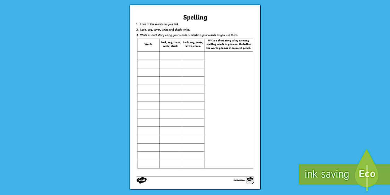 Look, Say, Cover, Write, Check Worksheet / Worksheet