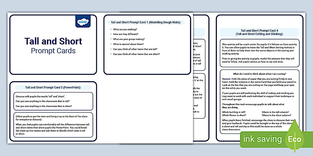Tall And Short Prompt Cards | Twinkl Ireland | Maths
