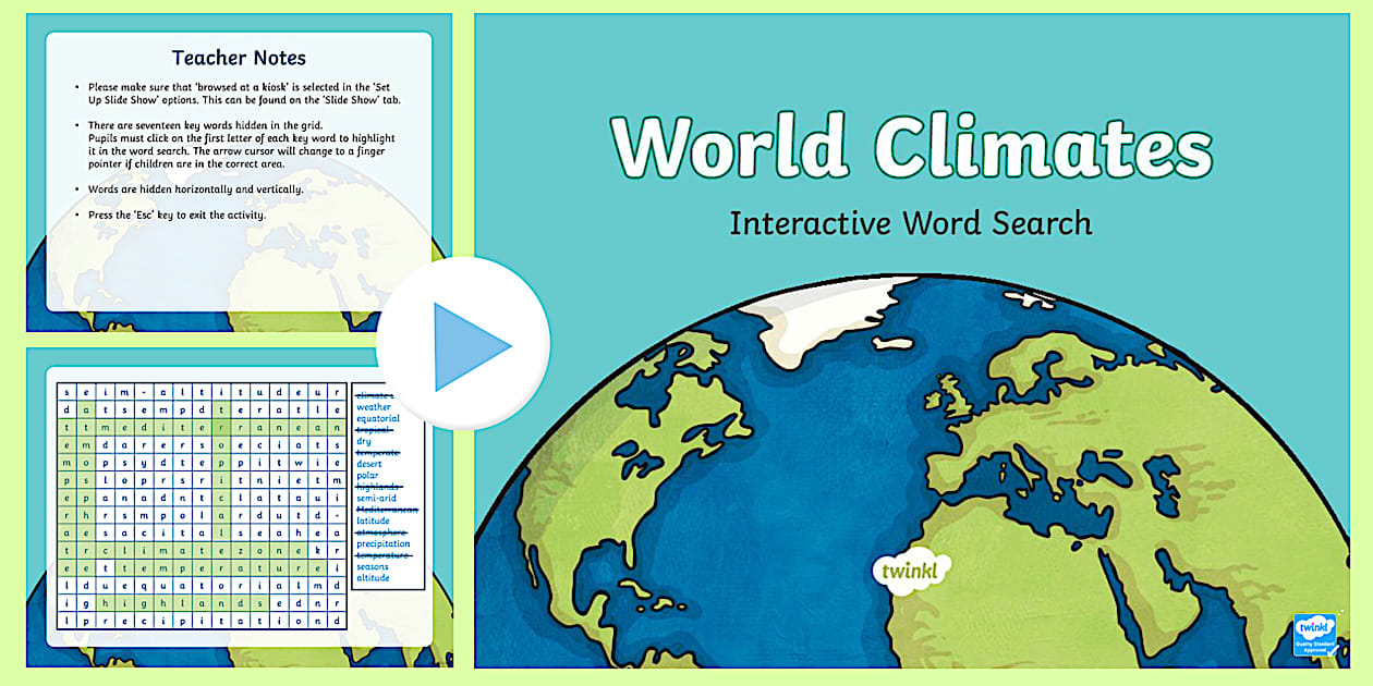 World Climates Interactive Word Search (teacher made)