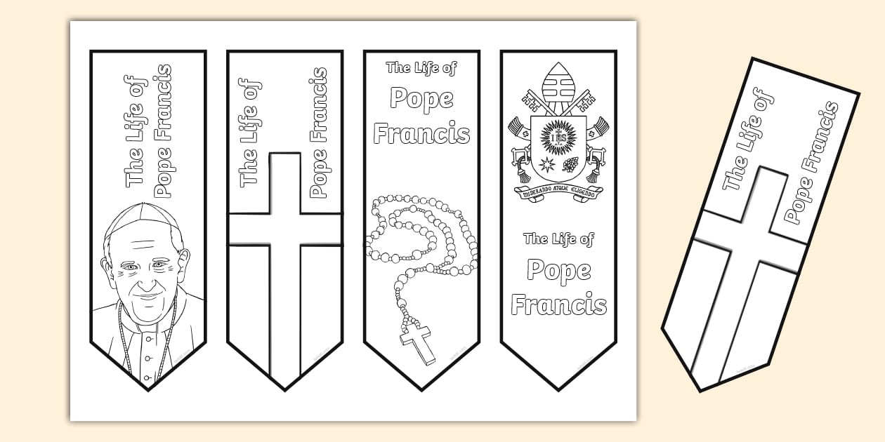KS1 The Life of Pope Francis Colouring Bookmarks - Twinkl