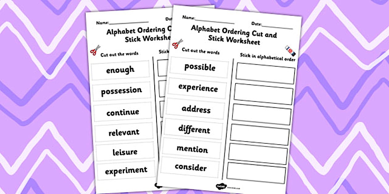 Higher Ability Alphabet Ordering Cut and Stick Worksheet LKS2