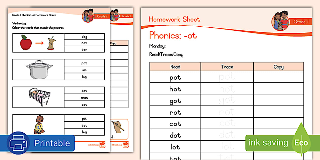 Grade 1 Phonics: -ot Homework Sheet (teacher made) - Twinkl