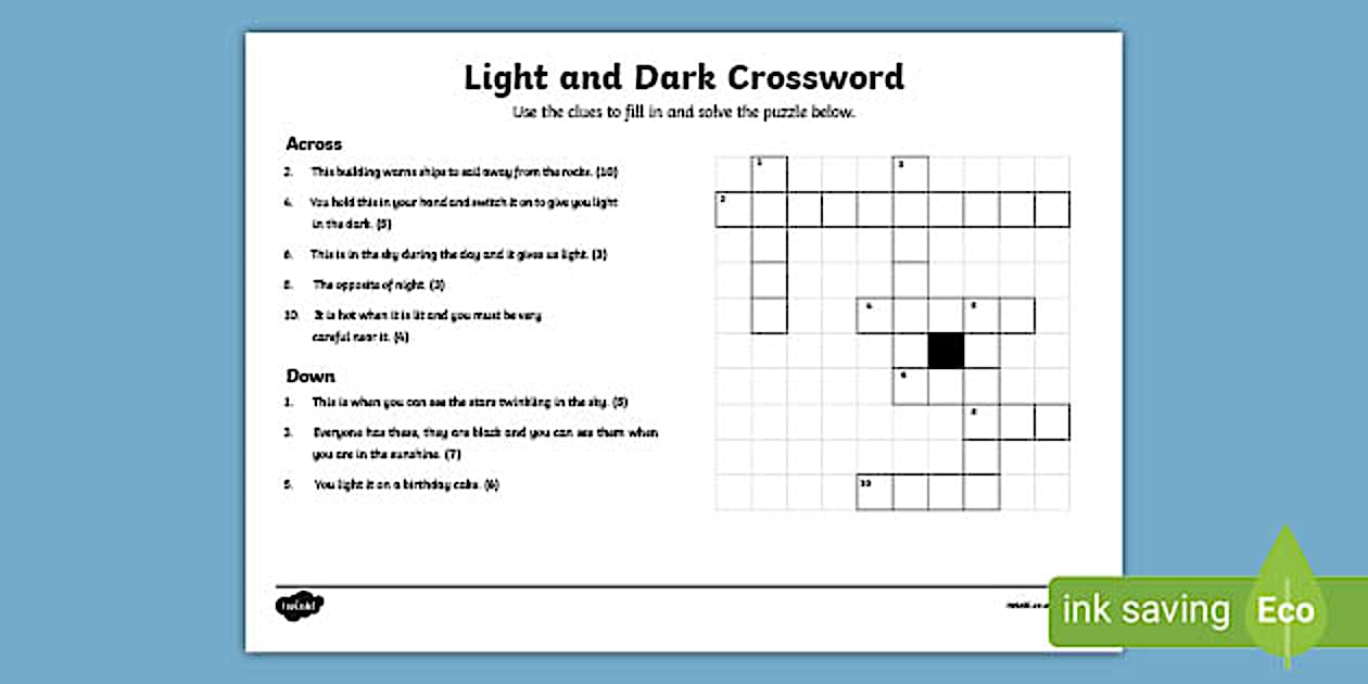 KS1 Light and Dark Crossword (teacher made) - Twinkl