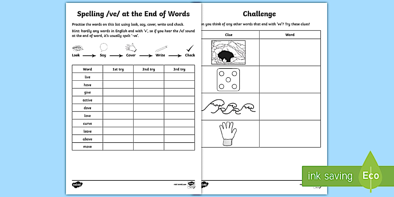 Ve Spelling Rule Worksheet | Spelling Rules | Twinkl