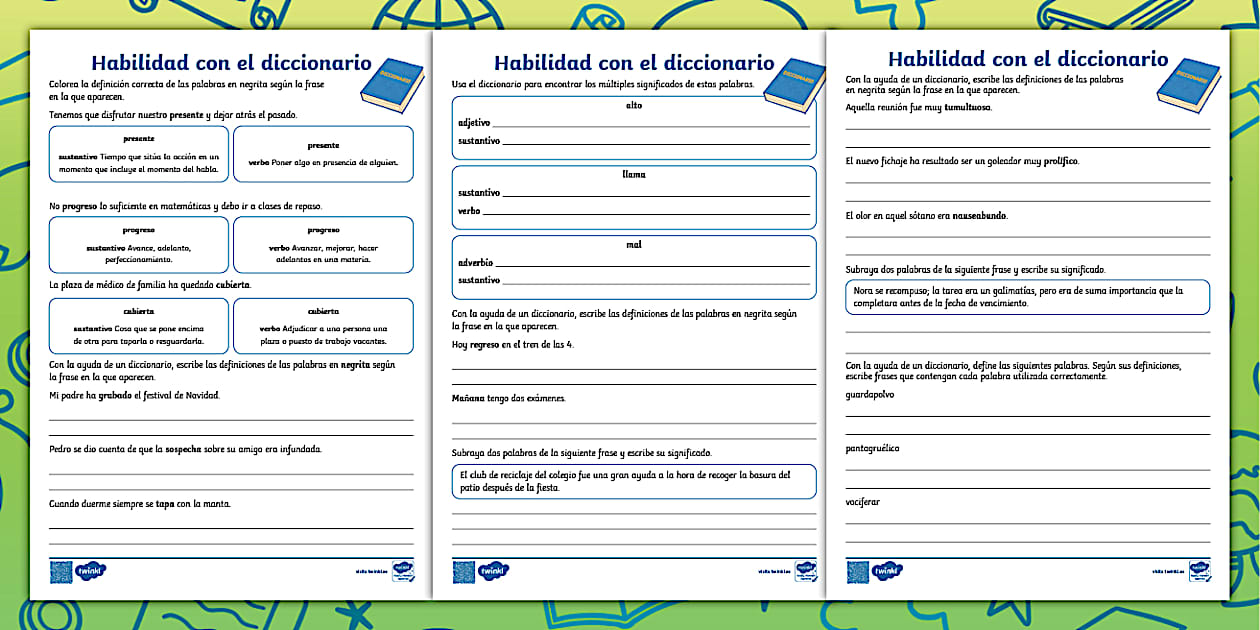 Ficha de actividad por niveles: Habilidad con el diccionario