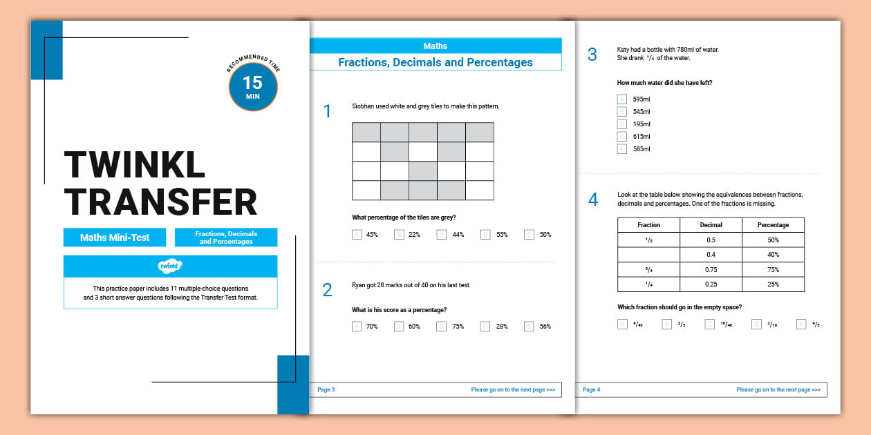 Transfer Mini-Test: Fractions, Decimals and Percentages