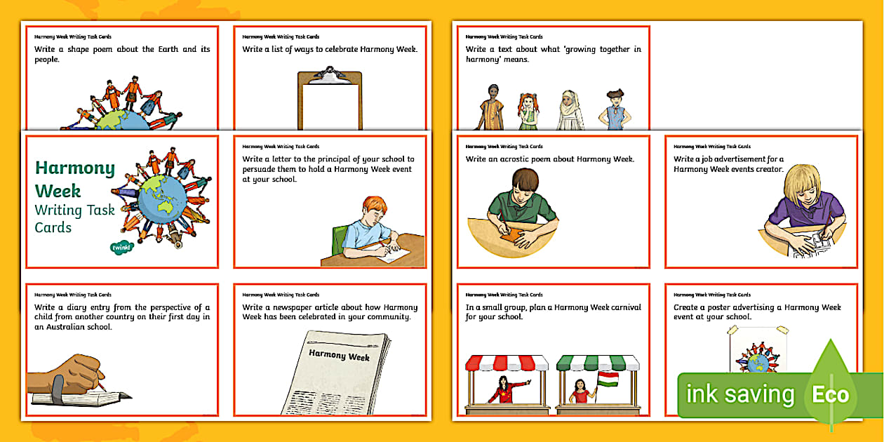Harmony Week Writing Challenge Cards (teacher made) - Twinkl