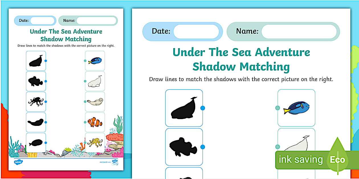 Under the Sea Adventure Shadow Matching Worksheet / Worksheet