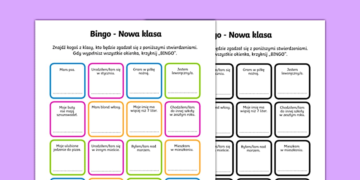 Bingo Nowa klasa po polsku (teacher made) - Twinkl