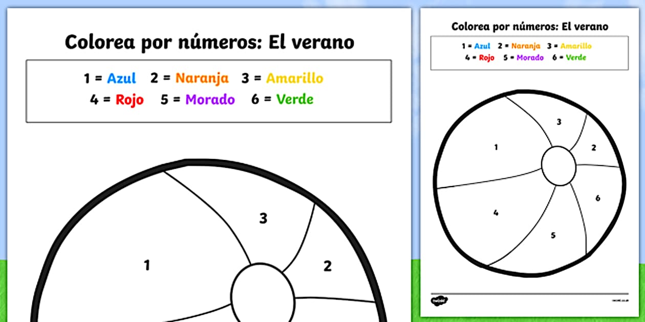 Colorea por números: El verano Summer-Themed Colour by Number Spanish