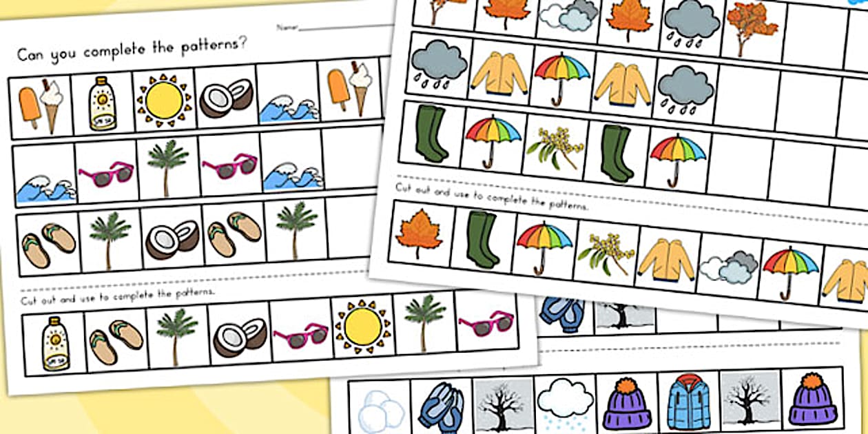 Black and White Winter Complete the Pattern Worksheets Temperate