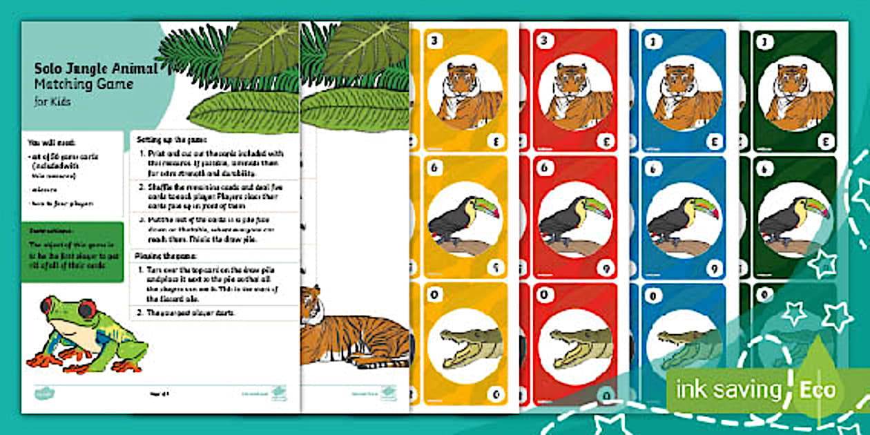 Solo Jungle Animal Matching Game for Kids (teacher made)