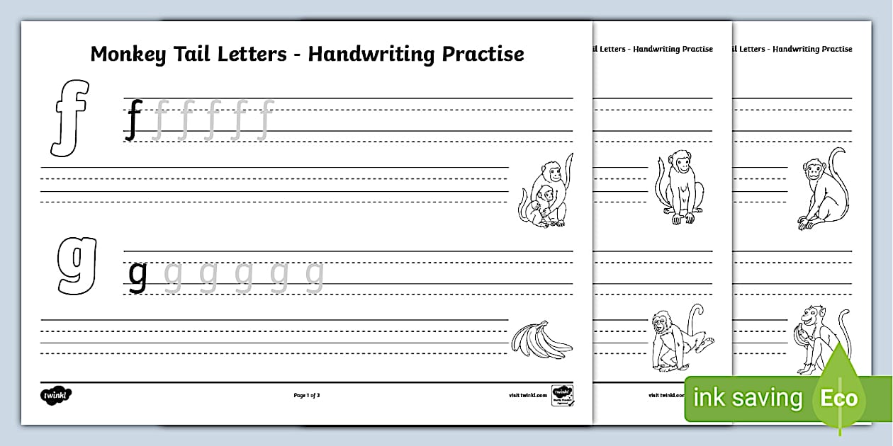 Monkey Tail Letters - Handwriting Practise - Twinkl