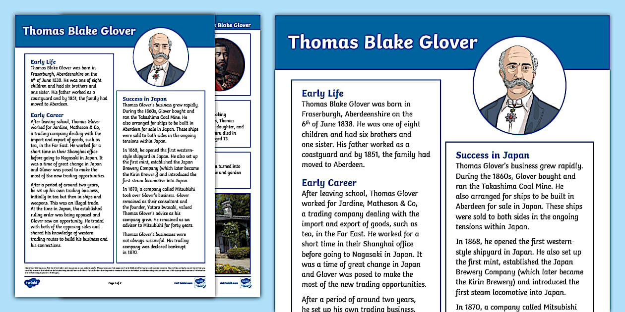 Thomas Blake Glover Fact File (teacher made) - Twinkl