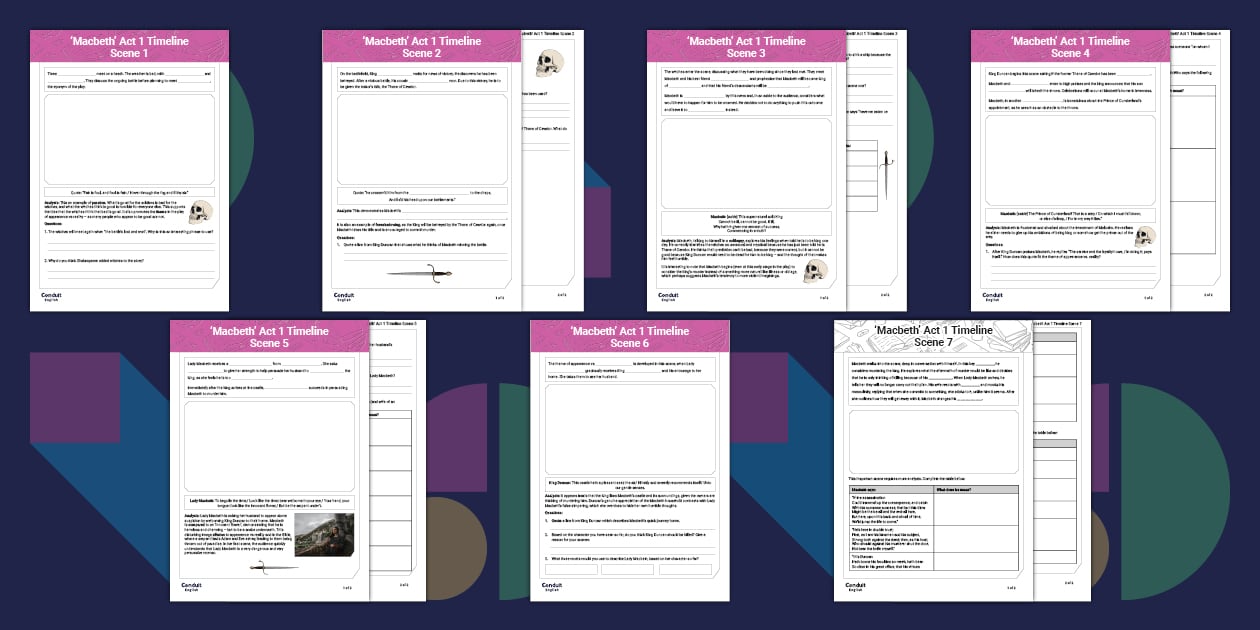 Macbeth Timeline Activity Sheets: Act 1 (teacher made)