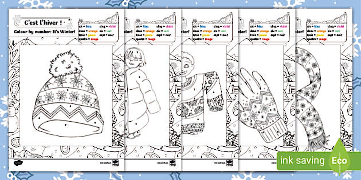 👉 Coloriage d'hiver par numéro - Vêtements d'hiver