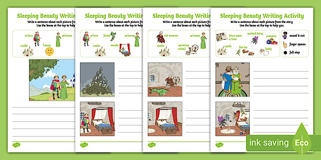 Editable Sleeping Beauty Early Writing Activities - Twinkl