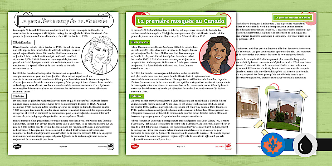 The First Mosque in Canada Reading Comprehension French