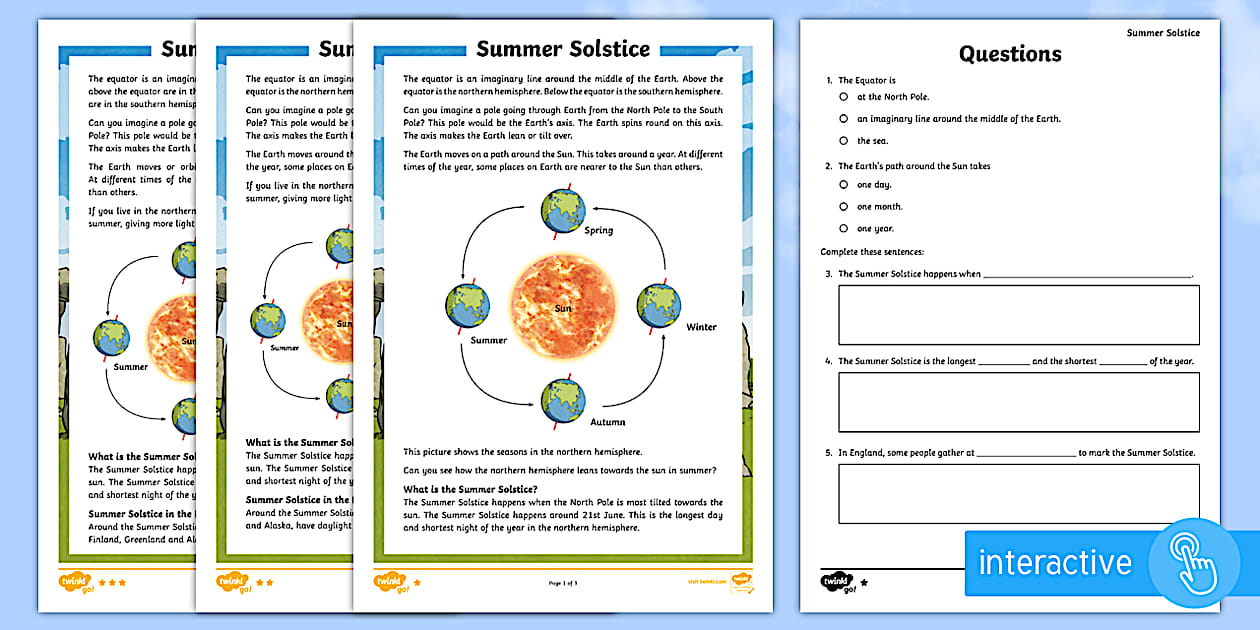 Lower Ability Summer Solstice Differentiated Worksheets