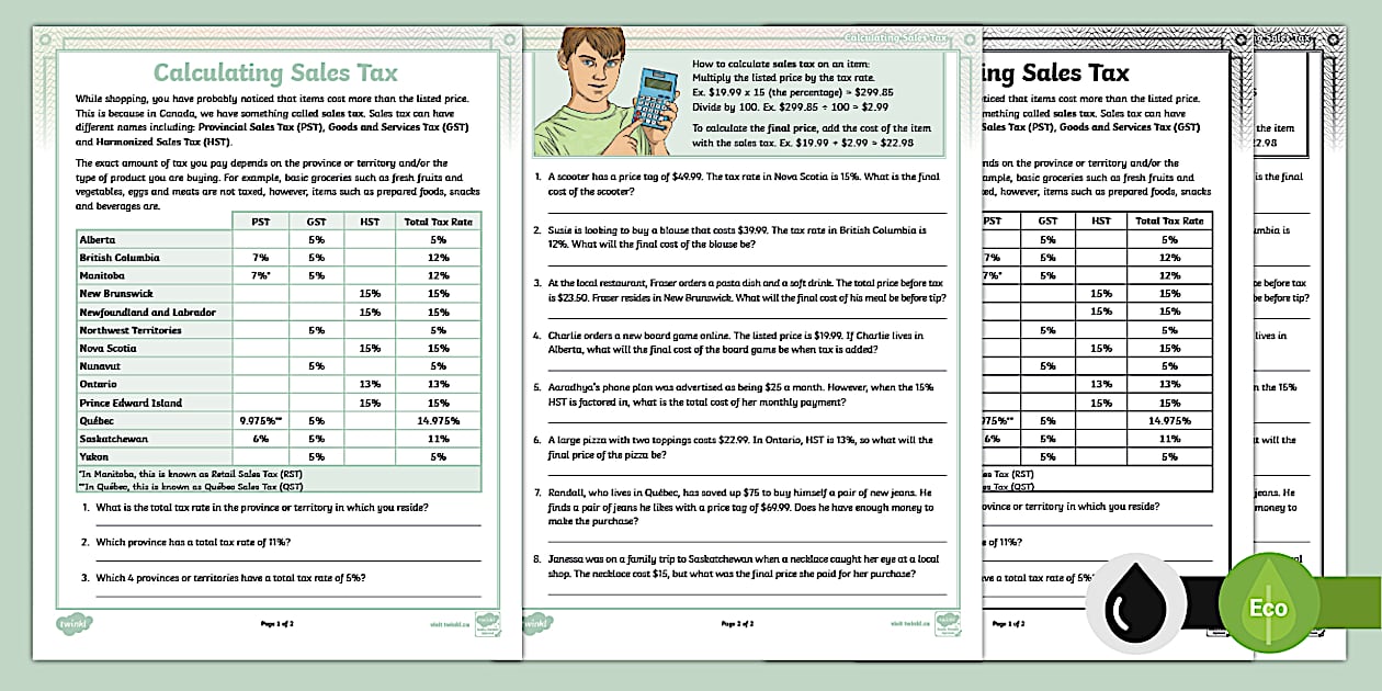 Calculating Sales Tax Worksheet - Master Canadian Taxes