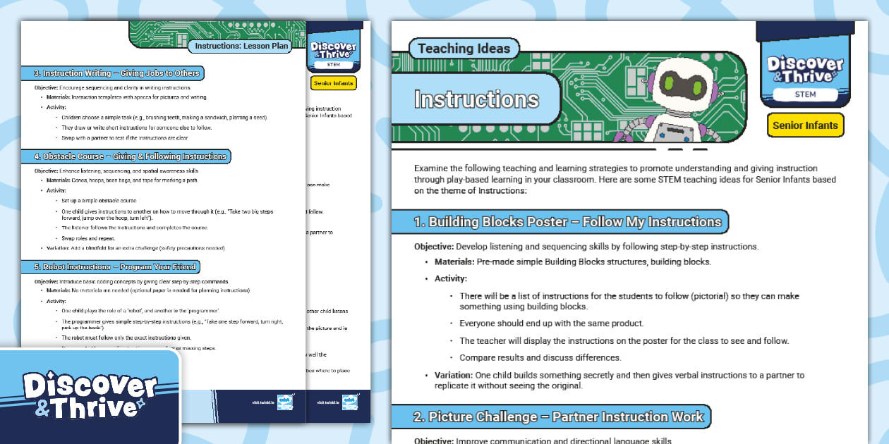 STEM (Technology) Instructions Teaching Ideas Senior Infants