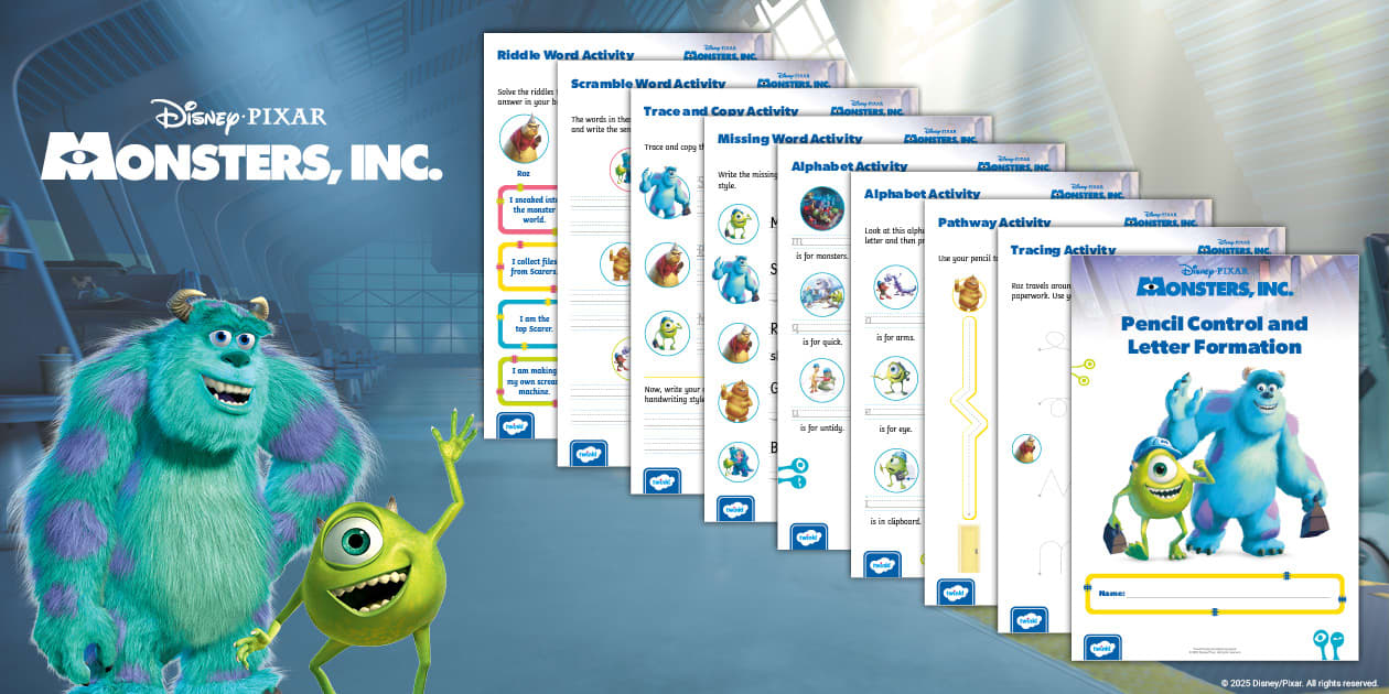 Monsters, Inc.: Pencil Control and Letter Formation Handwriting Activity