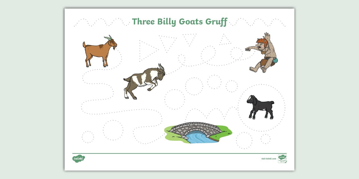 Three Billy Goats Gruff Scene Pencil Control Worksheets