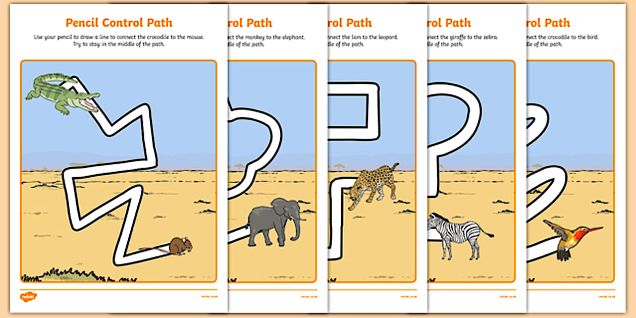 Crocodile Themed Pencil Control Path Worksheet / Worksheet