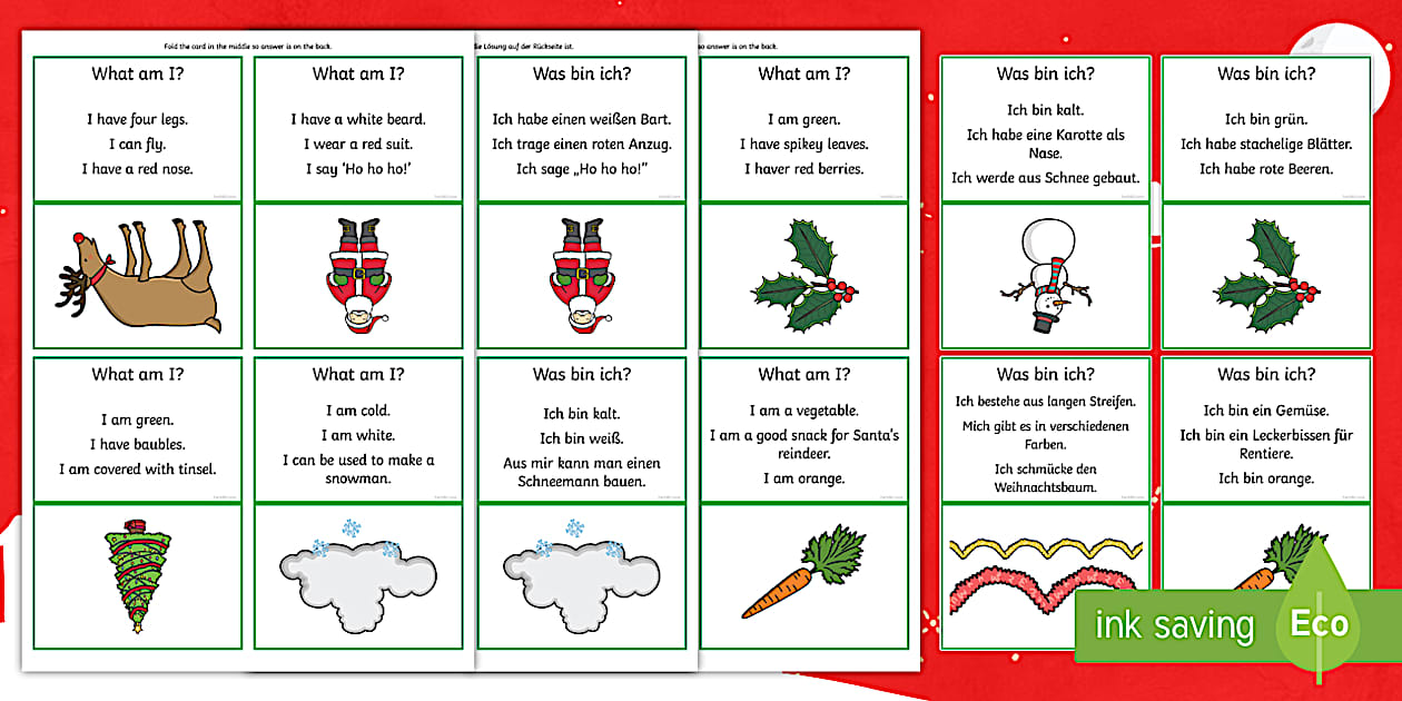 What am I? Christmas Guessing Game English/German - Twinkl