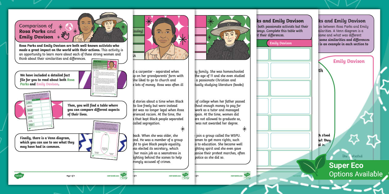 Comparison of Rosa Parks and Emily Davison (Ages 5 - 7)