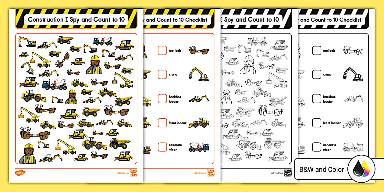 Construction I Spy and Count to 10 Activity (teacher made)