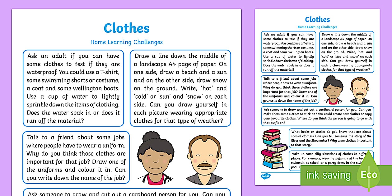 EYFS Clothes Home Learning Challenges Reception FS2 - Twinkl