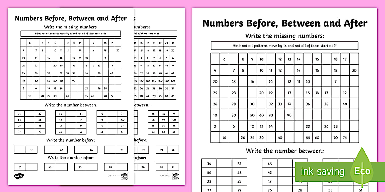 Numbers Before, Between and After Worksheet | Place Value
