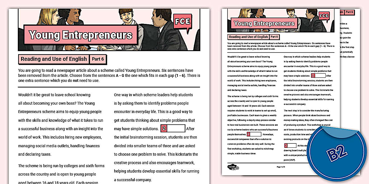 B2 First (FCE) Reading and Use of English Part 6 - Twinkl