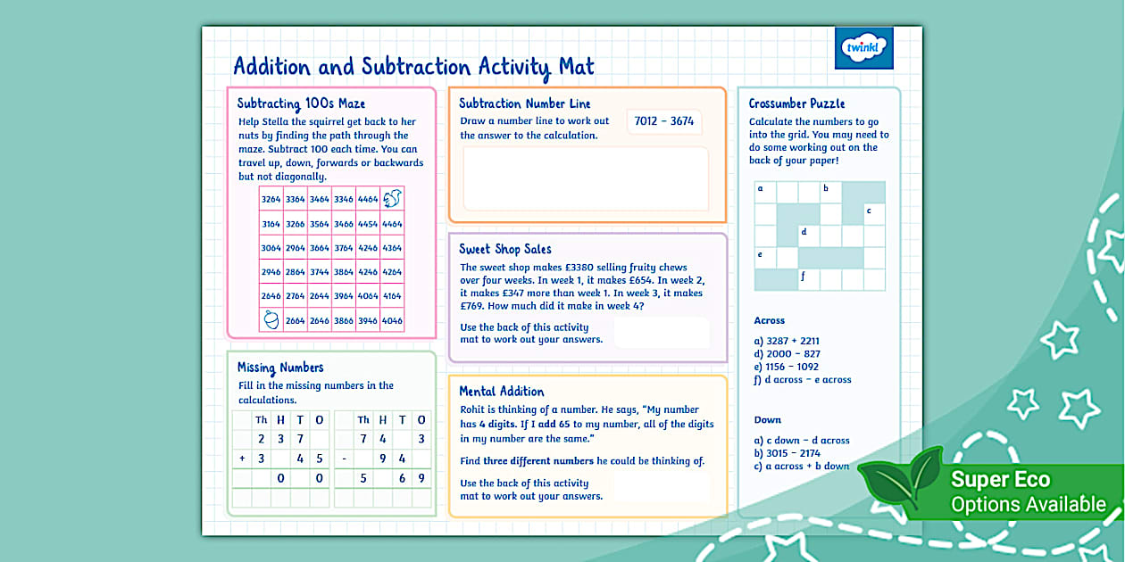 Addition and Subtraction Activity Mat (Ages 8 - 9) - Twinkl