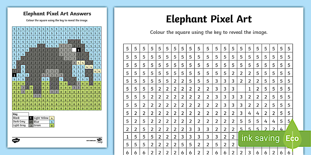 Elephant Pixel Art Template (Teacher-Made) - Twinkl