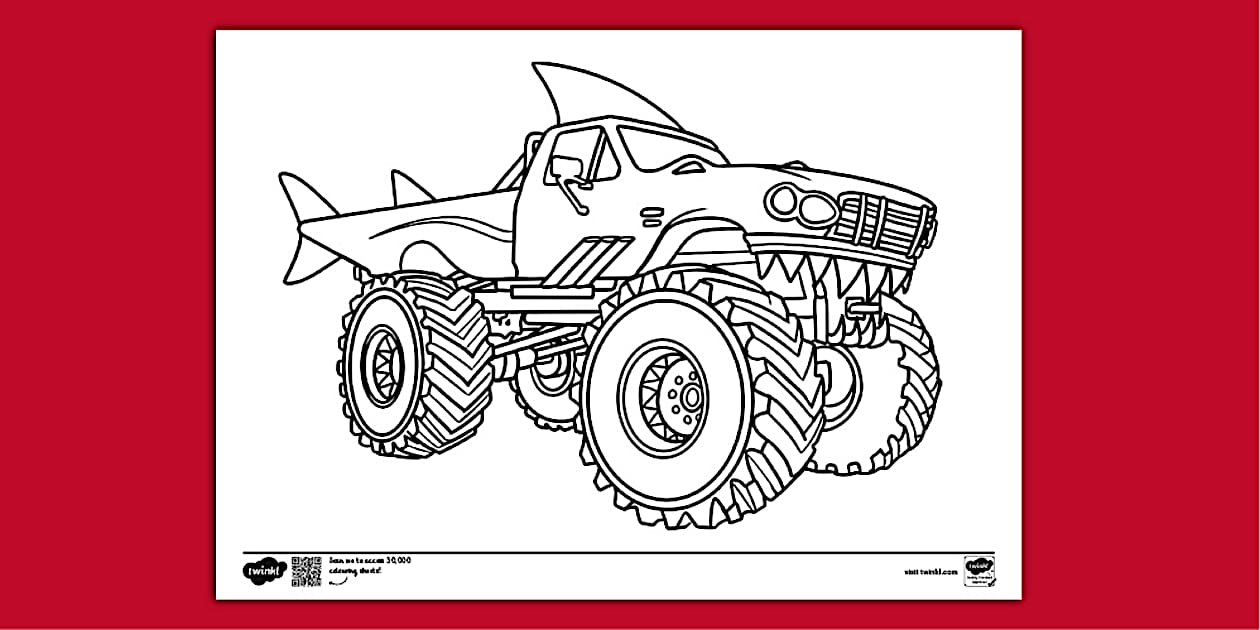 Shark Monster Truck Colouring Page – Colouring – Twinkl