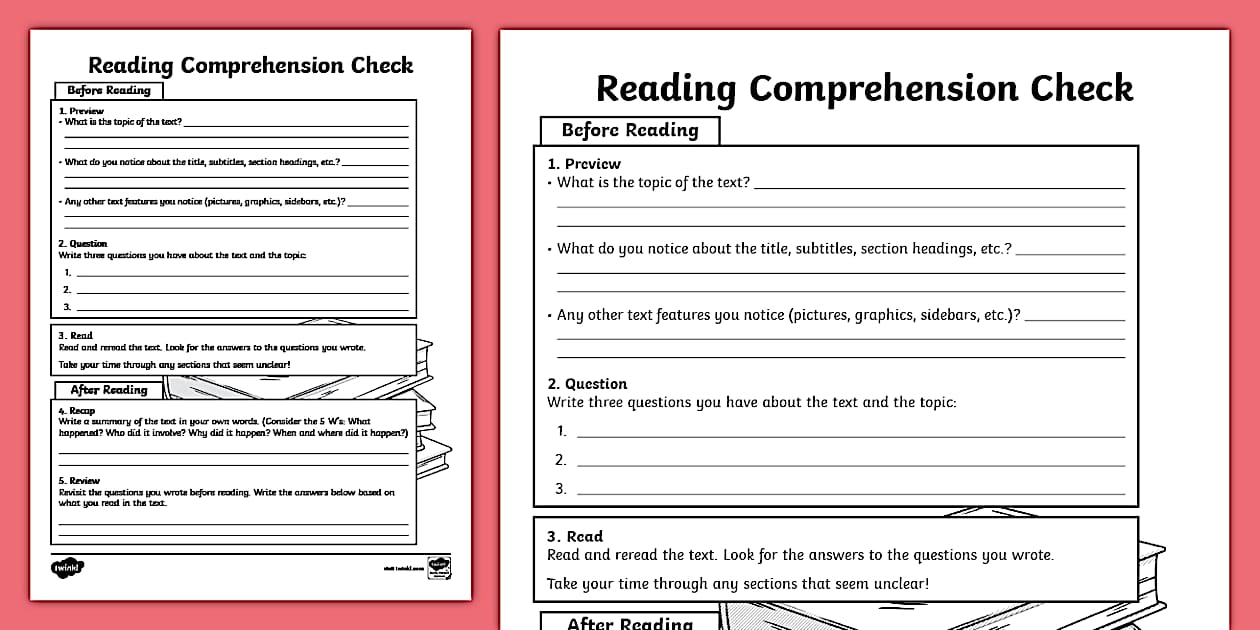 Reading Comprehension Worksheet for 6th-8th Grade - Twinkl
