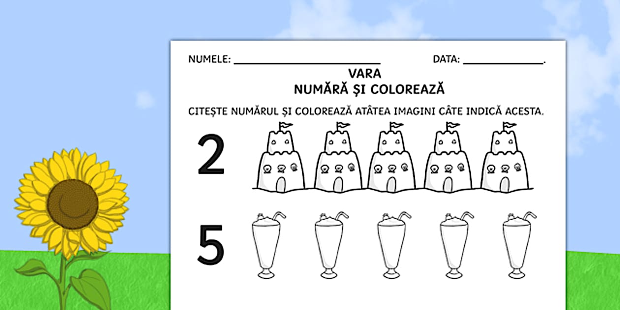 Vara - Numără și colorează în limitele 0-5 - Twinkl