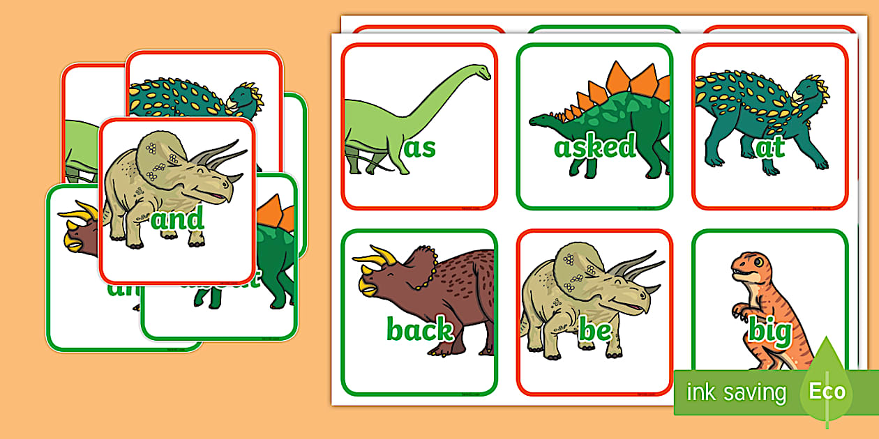 Dinosaur Memory Game High Frequency Words Flashcards