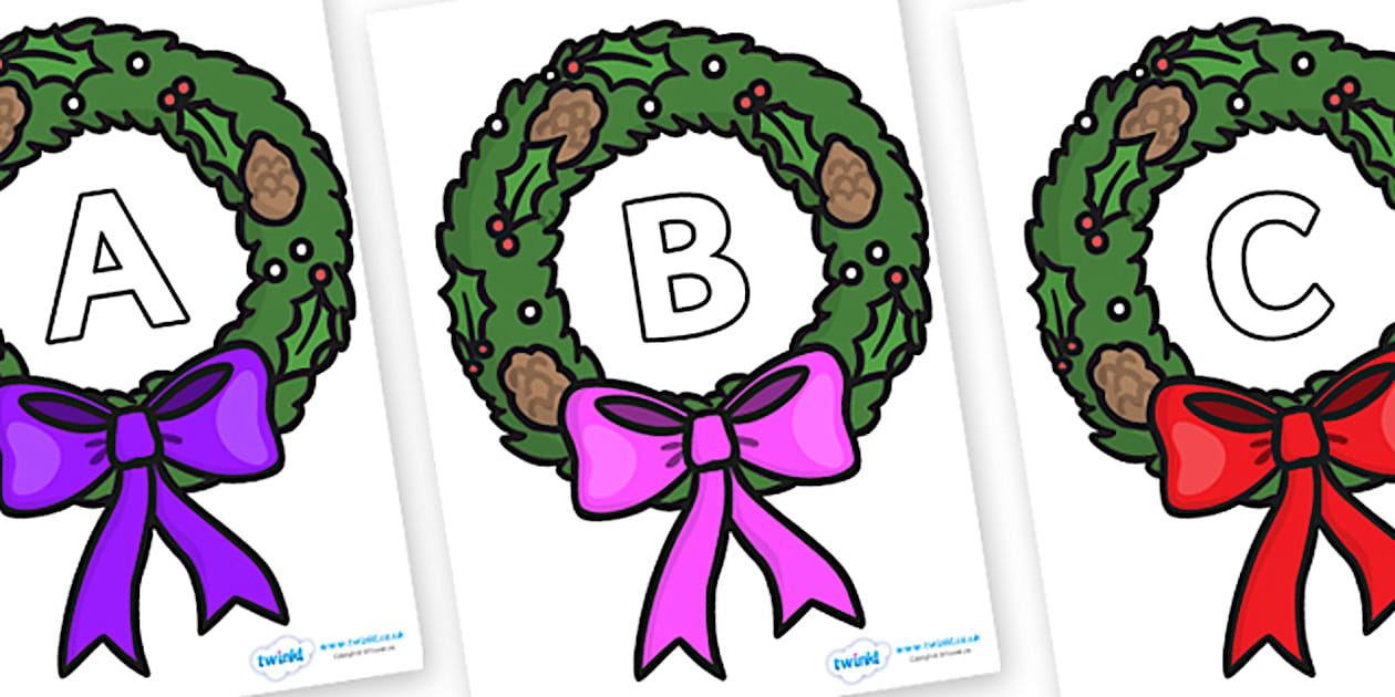 A-Z Alphabet on Christmas Wreaths (teacher made) - Twinkl