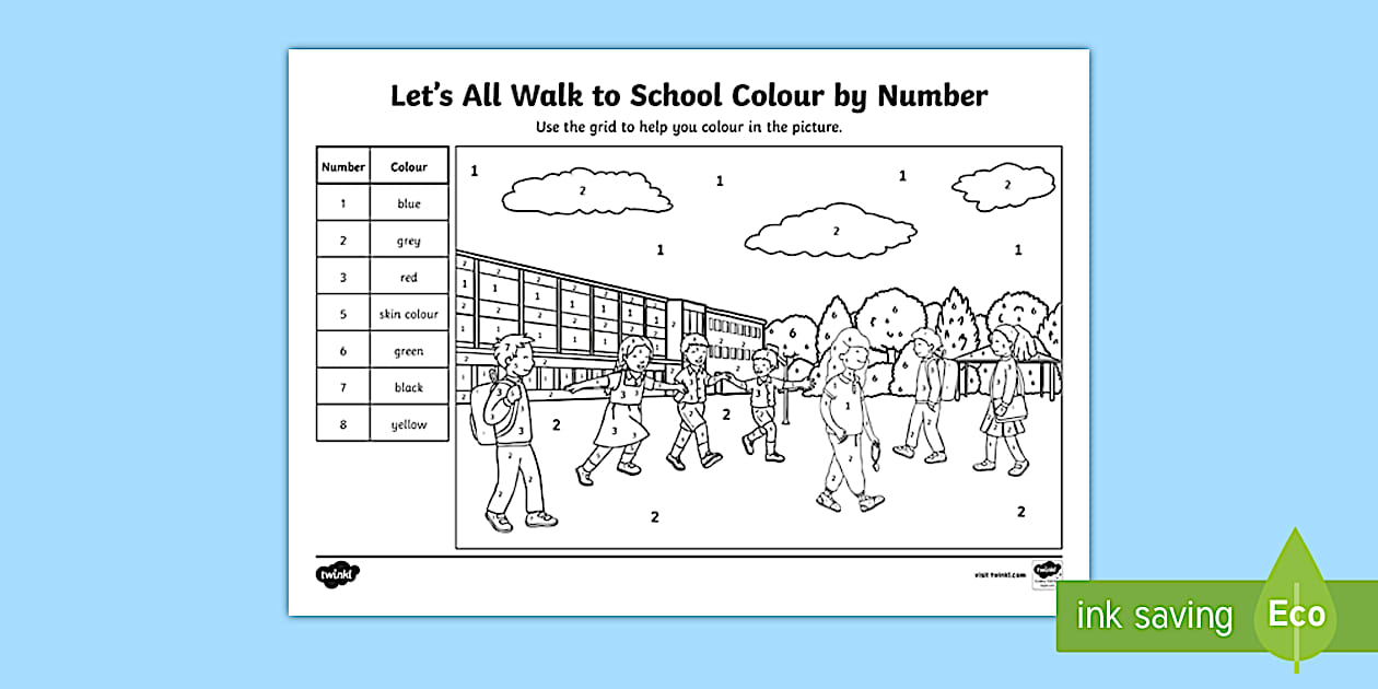 Let's All Walk to School Colour by Number (teacher made)